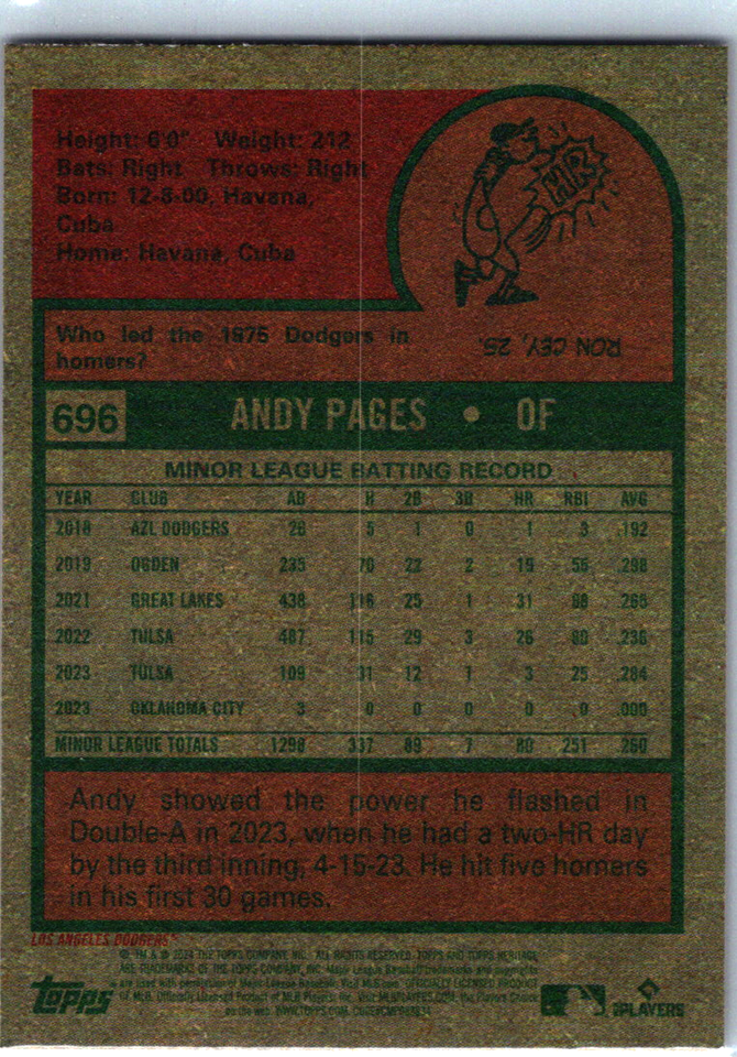 2024 Topps Heritage High Number #696 Andy Pages RC Los Angeles Dodgers ...