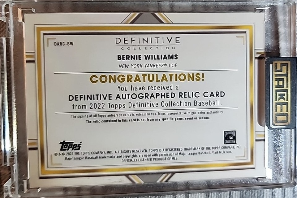 2022 Topps Definitive Collection Relic /40 Bernie Williams #DARC-BW ...