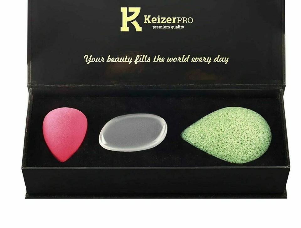 KeizerPro Professional Makeup Sponge Set 3 in 1 Konjac Sponge Silicone ...