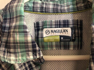 Men's Magellan Vented Adventure Wear Fishing Shirt Snaps Medium Green ...