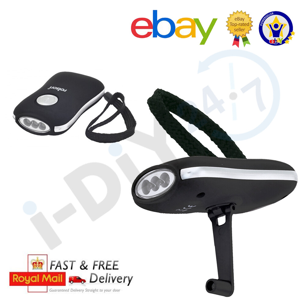Rolson Led Dyno Wind Up Pocket Torch Light Walking Camping Lamp Black ...