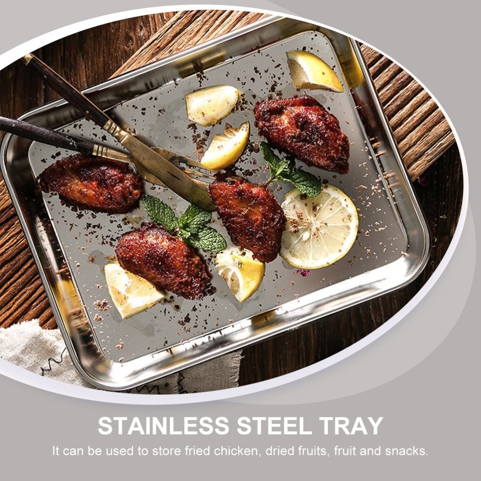 1Pc Stainless Steel Flat Bottom Tray Food Display Storage Plate Tray ...