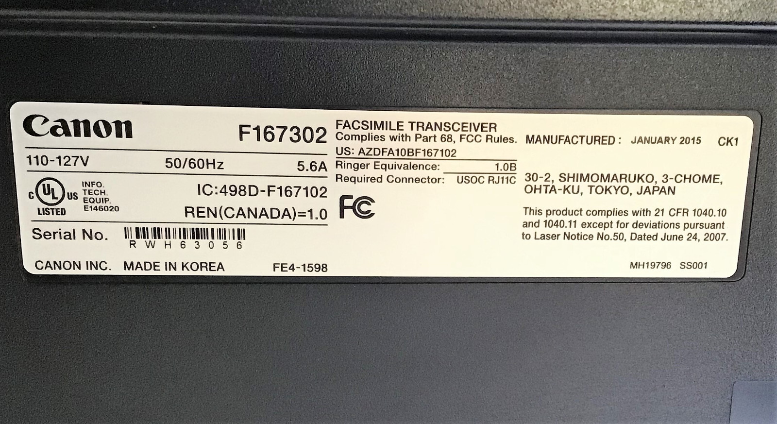 Canon F167302 Multi Function Copier / Scanner / Laser Printer **120 ...