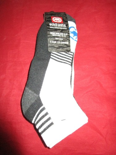 3 Pair Ecko Unlimited Men 1/4 Ankle 1/2 Cushion Socks Large Rhino 6-12 ...