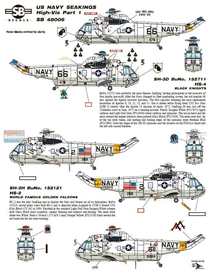 SBD48006 1:48 SB Decals US Navy SH-3 Sea Kings in Hi-Vis Part 1 | eBay