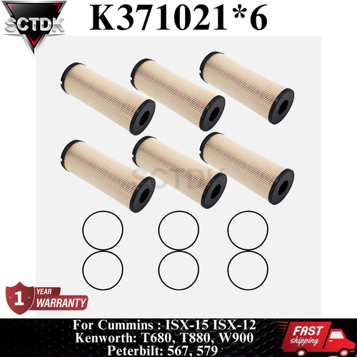 6pcs Fuel Filter K371021 For Paccar Cummins ISX-15 ISX-12 Kenworth ...