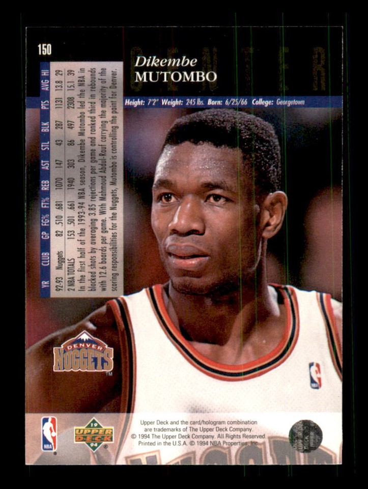 1994 Basketball Upper Deck Special Edition Dikembe Mutombo Denver Nuggets #150 | eBay