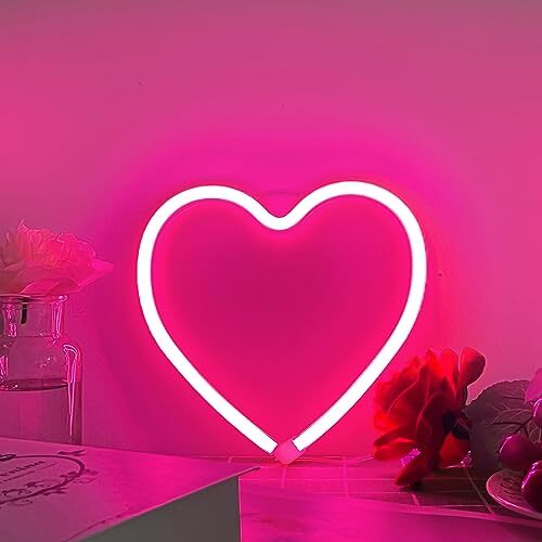 Valentines Day Pink Heart Neon Sign, LED Light Battery Operated or USB ...