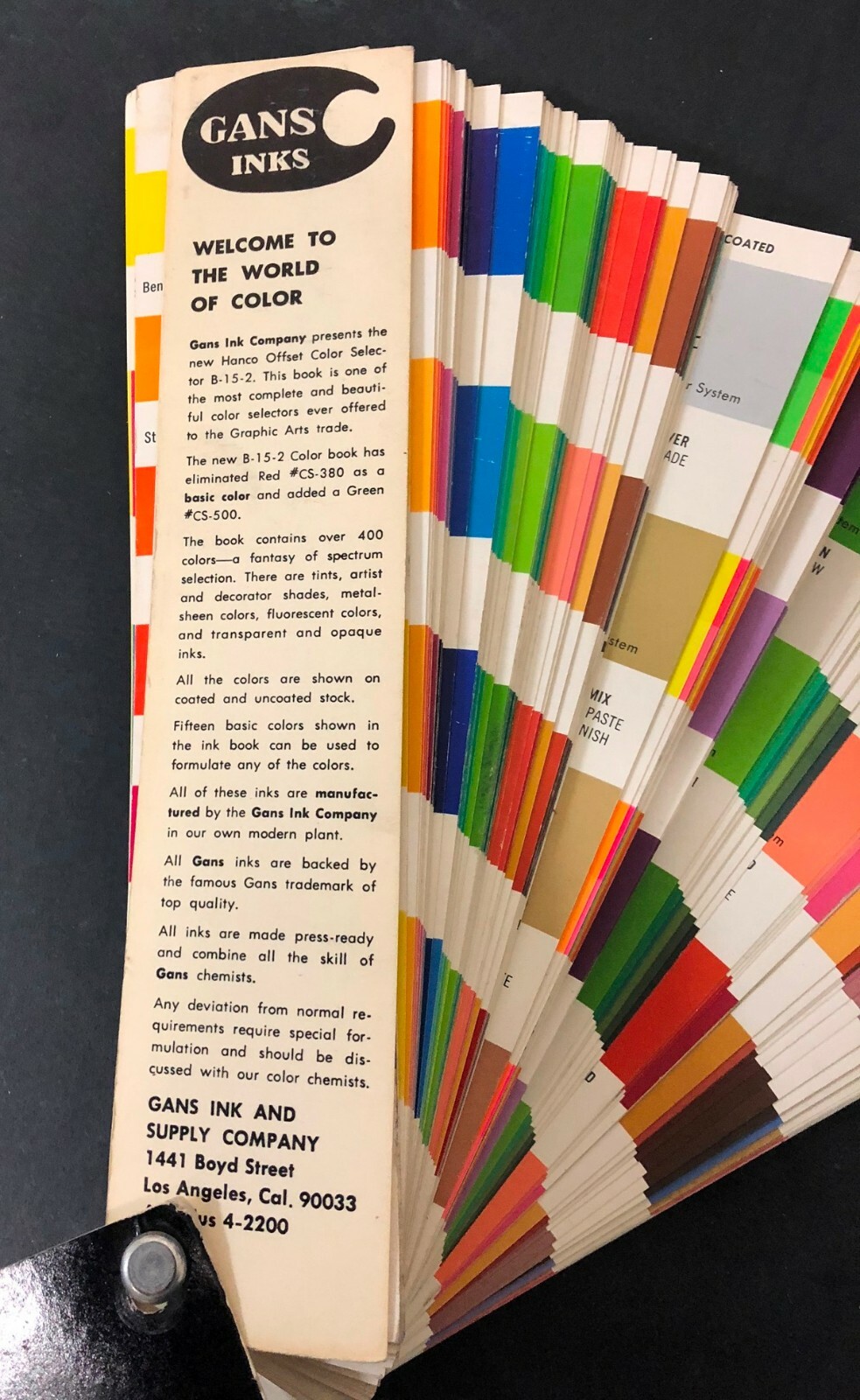 Vintage GANS INK & SUPPLY Los Angeles Color Formula Chart Guide Fan ...