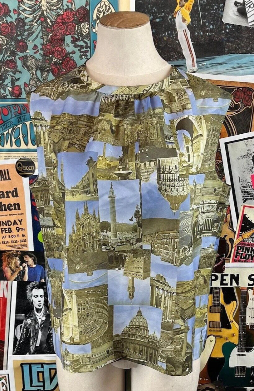 VTG 60s-70s Italy Landmarks Collage Print Sleeveless … - Gem