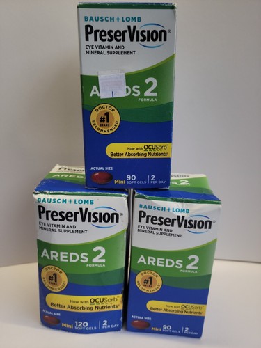 AREDS 2 PreserVision Baush + Lomb Eye Vitamin OCUSorb 300 Soft Gels ...