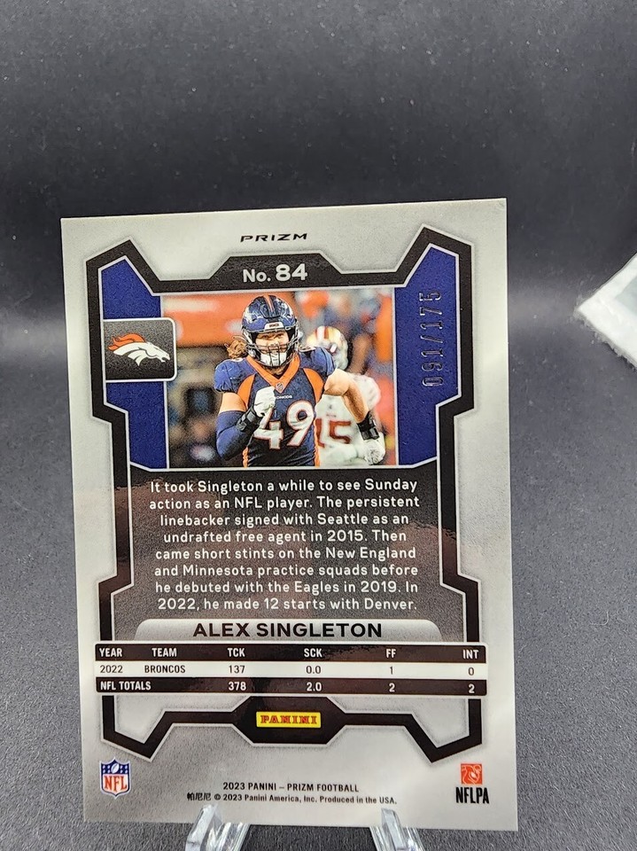2023 Panini NFL Prizm 84 ALEX SINGLETON Green Hyper PRIZM BRONCOS ...