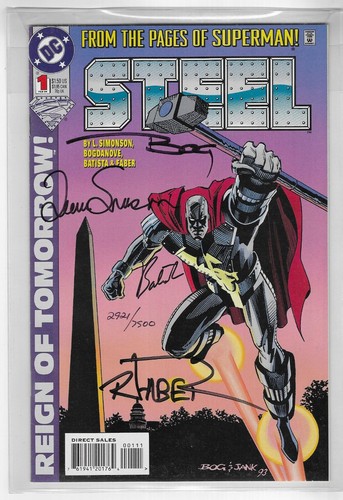 STEEL #1 DC COMIC BOOK Jon Boganove Batista Faber Simonson SIGNED 4x ...