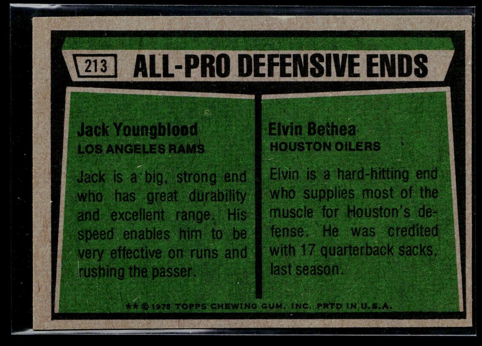 1975 Topps #213 1974 All-Pro Defensive Ends (Jack Youngblood / Elvin Bethea) AP | eBay