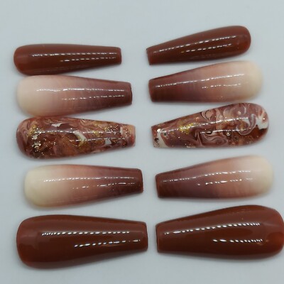Coffee Mocha Nails Brown Gold Marble Nude Fall Winter Autumn Press on ...