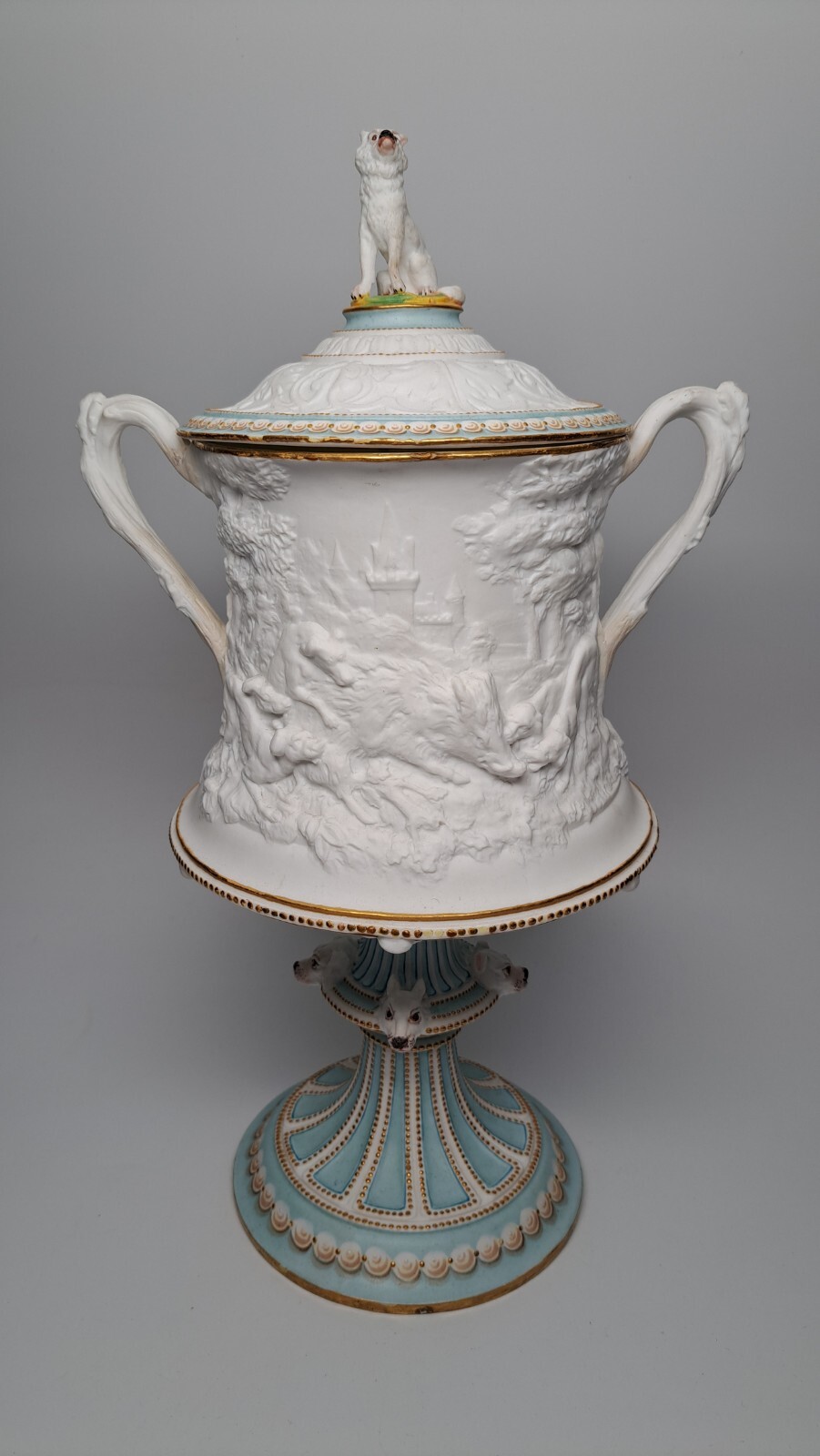 Antique George Jones English Biscuit Porcelain Hunt Cup/Urn Handled w ...