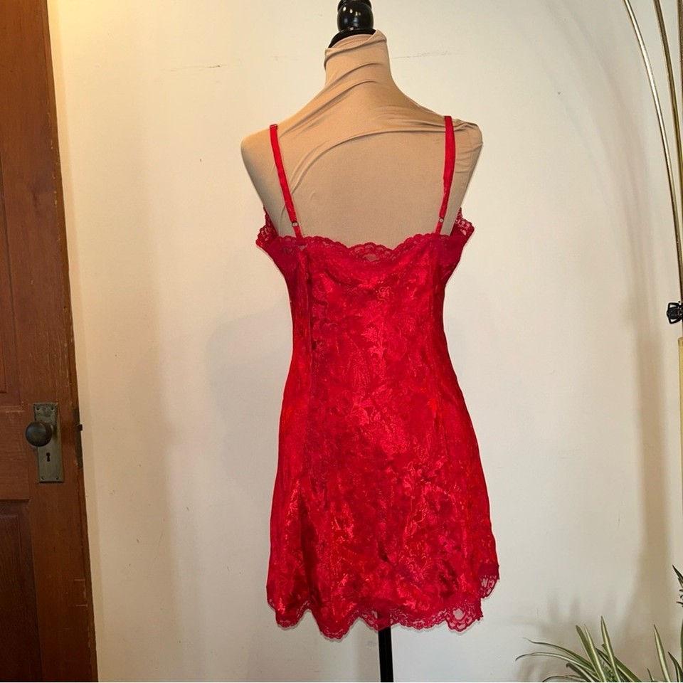Vintage Victoria’s Secret Red Rose Floral Satin Lace Slip Dress Gold ...