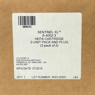 SENTINEL XL REF S-4002-3 HEPA CARTRIDGE 2-UNIT PACK AND PLUG (3 pack of ...