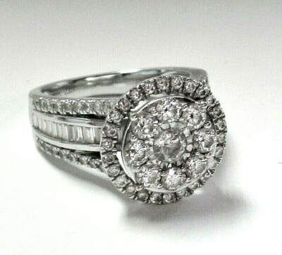 Sparkly Solid 14K White GOLD Halo Diamond Cluster Engagement RING ZEI 2 ...