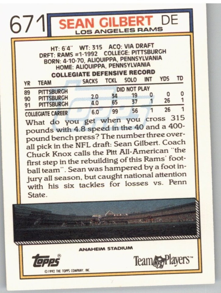 1992 Topps #671 Sean Gilbert Gold | eBay