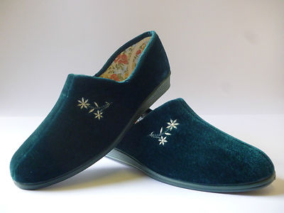 SLEEPERS SLIPPERS FIONA WOMENS EMBROIDERED SLIPPERS FLOWER DETAIL | eBay UK