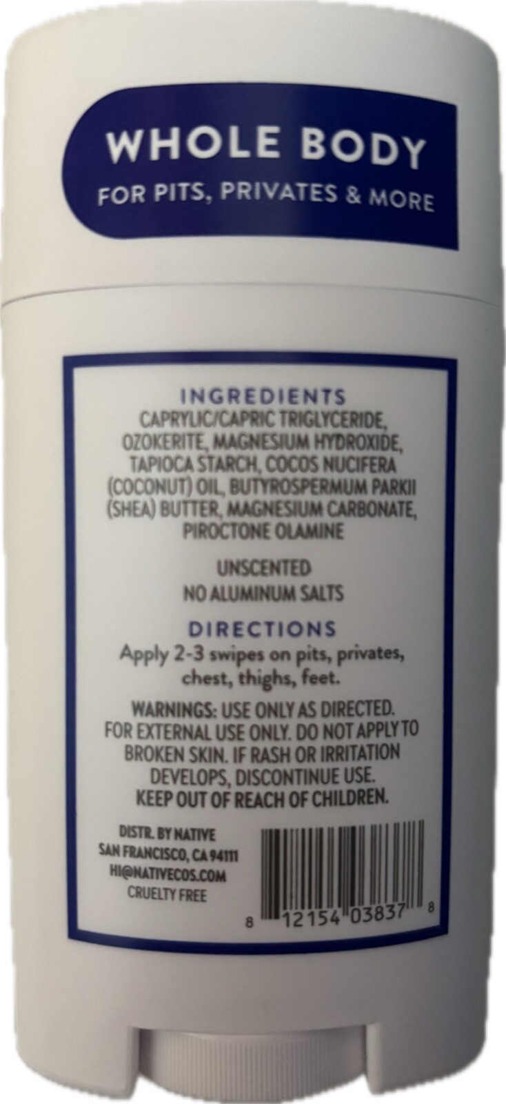 Native Whole Body Stick Deodorant Unscented Natural Ingredients No ...