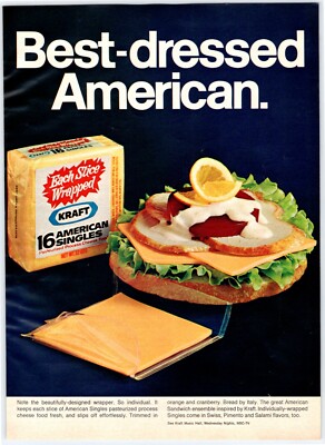 1969 KRAFT AMERICAN CHEESE SINGLES Vintage 8"X10.75" Magazine Ad 1960's ...