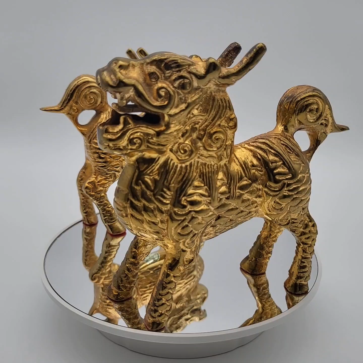 Vintage Chinese Brass Qilin Kirin Dragon Lion Mythical Beast Statues ...