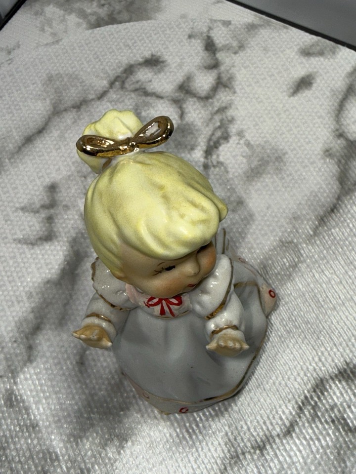 intage Lefton Shopper Girl Figurine Blonde White Dress Japan Paint Wear ...
