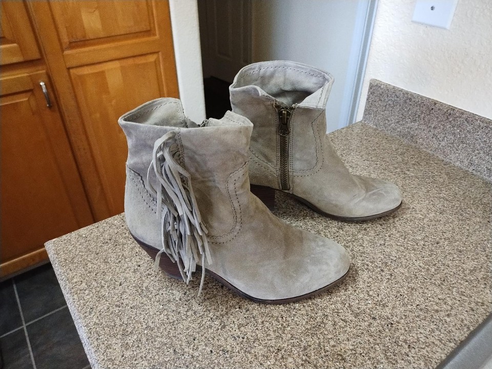 Sam Edelman Louie Womens Ankle Boot Taupe Fringe Suede Leather Western ...