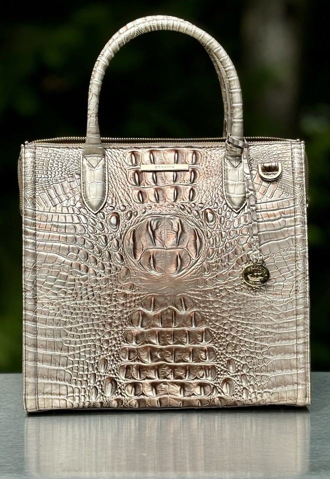 🤎NWT Brahmin Caroline Silver Lining Melbourne Satchel Purse New | eBay