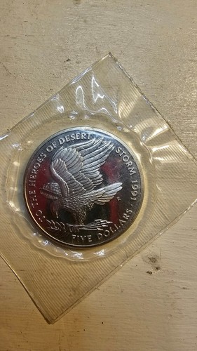1991 Heros of Desert Storm five dollar coin from Marshal Islands 1 oz ...