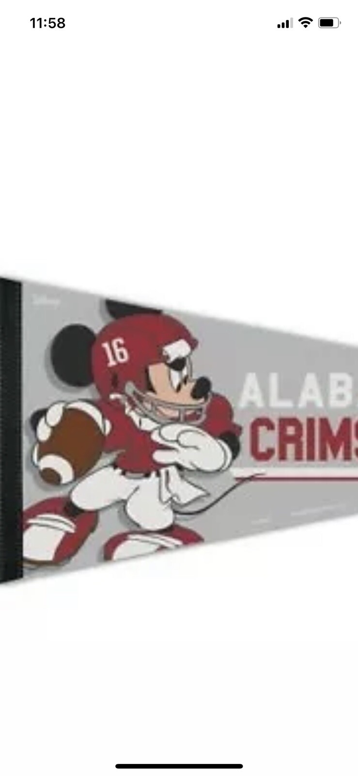 ALABAMA 🔥CRIMSON TIDE🔥 MICKEY MOUSE DISNEY PREMIUM QUALITY PENNANT 12 ...