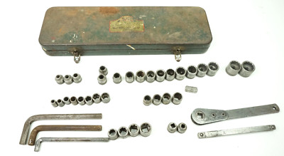 Indestro Antique Socket Set In Metal Box Square & Hex Drives Lever ...