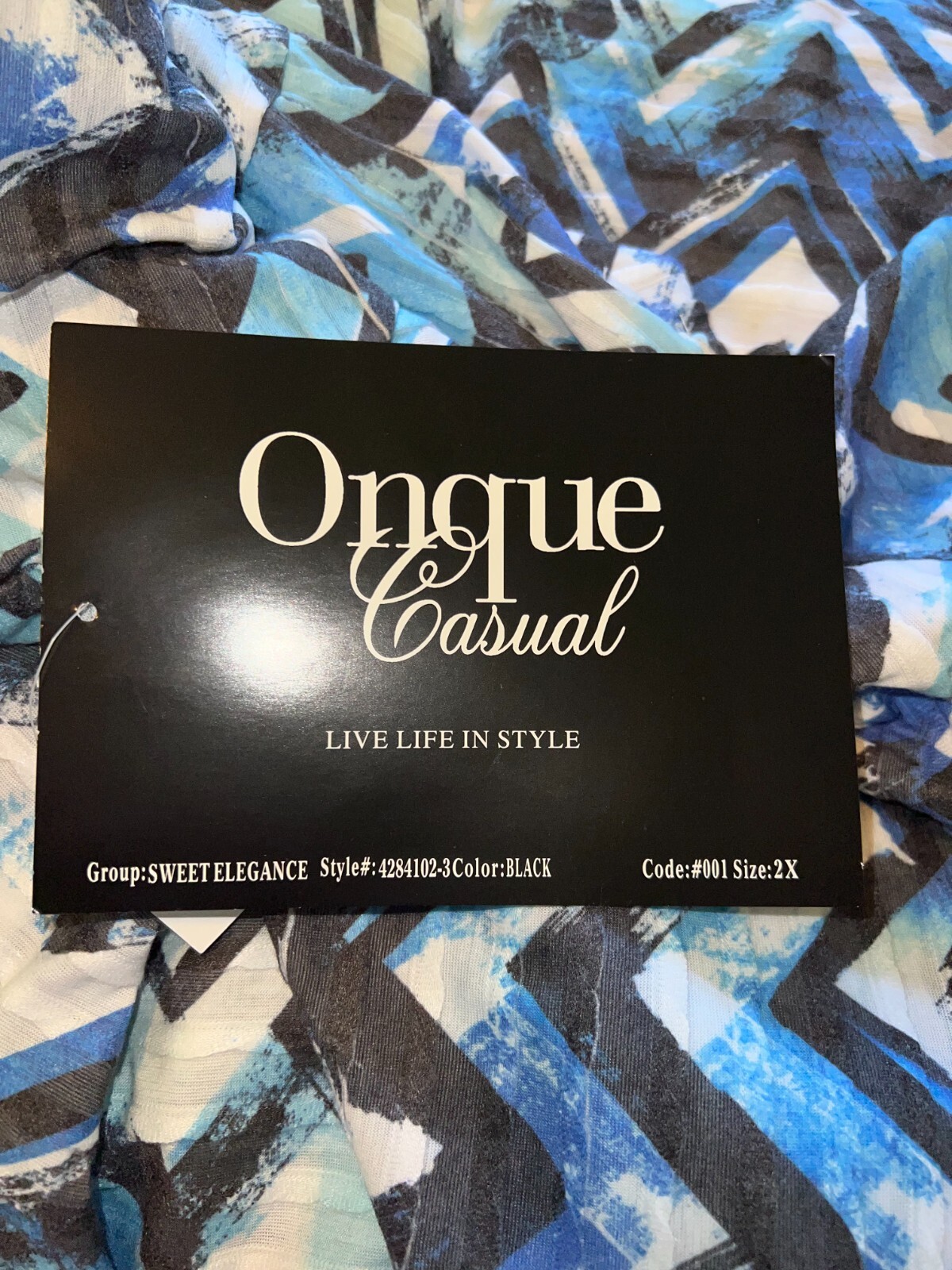 2XL Onque Casual Tunic Top NWT Blue White Black Side Vents Elbow Slv ...