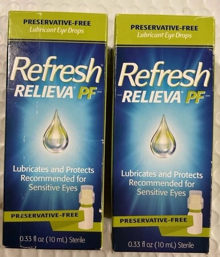 Lot Of (2)~Refresh RELIEVA PF Lubricant Eye Drops - 0.33 FL OZ Exp 2026 ...