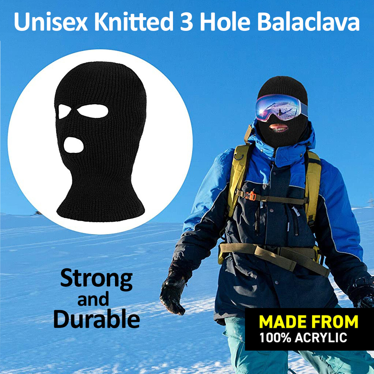 Heat Insulate – Cold Weather Balaclava for Winter, 3 Hole Knitted Full ...