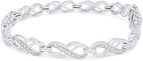 1/10ct Natural Diamond Double Infinity Loop Bracelet 925 Sterling ...