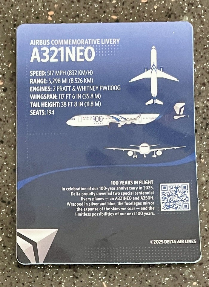 Delta Air Lines Trading Card A321 card No. 78 LIMITED ED. 100th ...