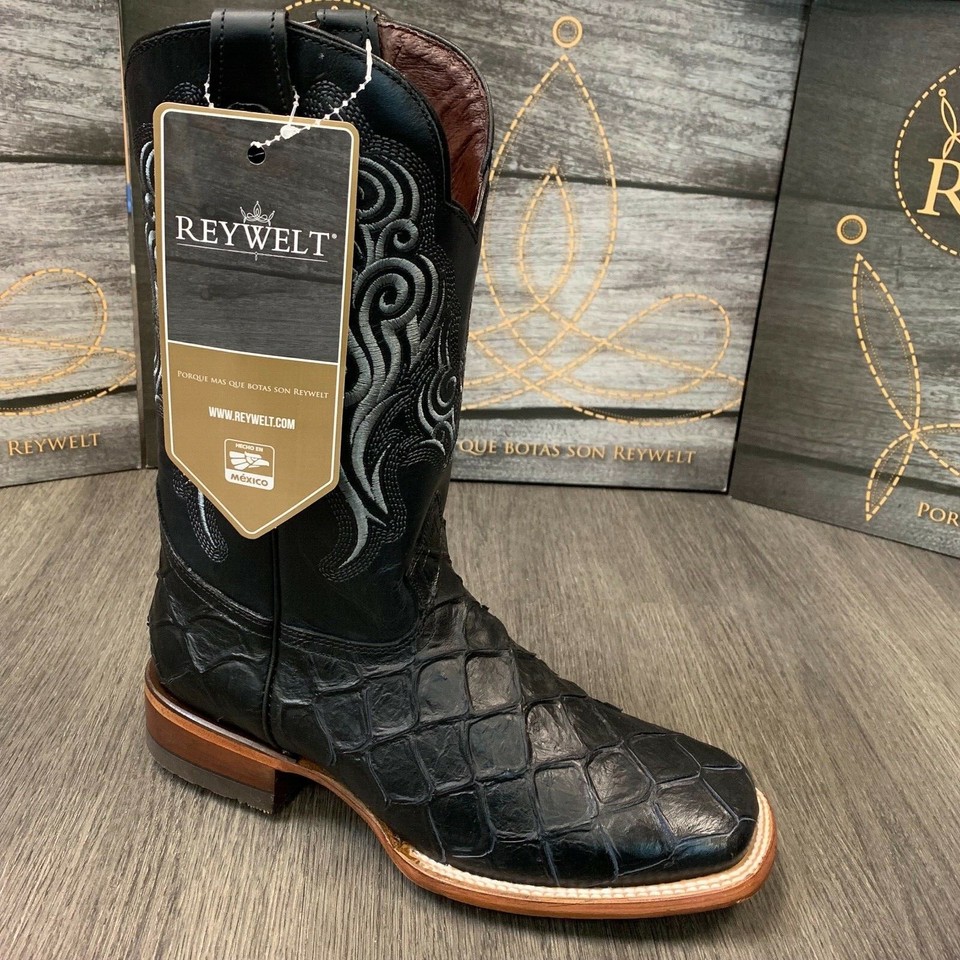 MEN'S RODEO COWBOY FISH PIRARUCU PRINT WESTERN SQUARE TOE BOOTS COGNAC ...