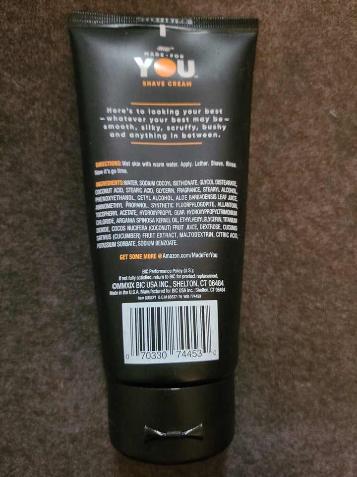 BIC Made For You Shave Cream CRUELTY/DYE FREE Vit E/Aloe/Argan Oil (K80 ...