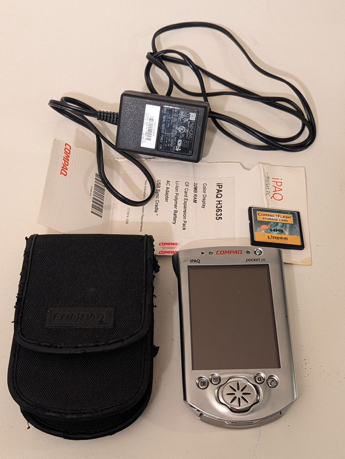 Compaq iPAQ Pocket PC Color Handheld PDA Flash Card Windows OS H3600 ...