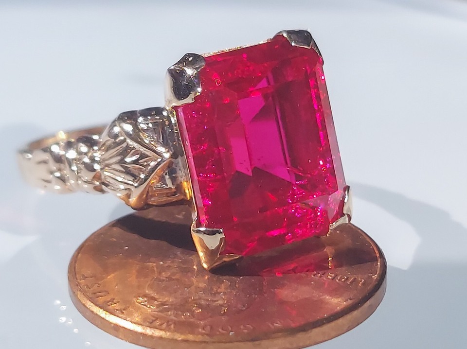 BEAUTIFUL VINTAGE SOLID 10K YELLOW GOLD RUBY RING SIZE 7.25 , Lab ...