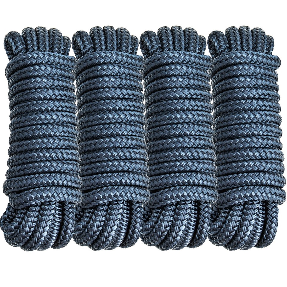 4 Pack 3/8 x 15 Dock Lines Nylon Rope for Boats Double Braided Boat ...