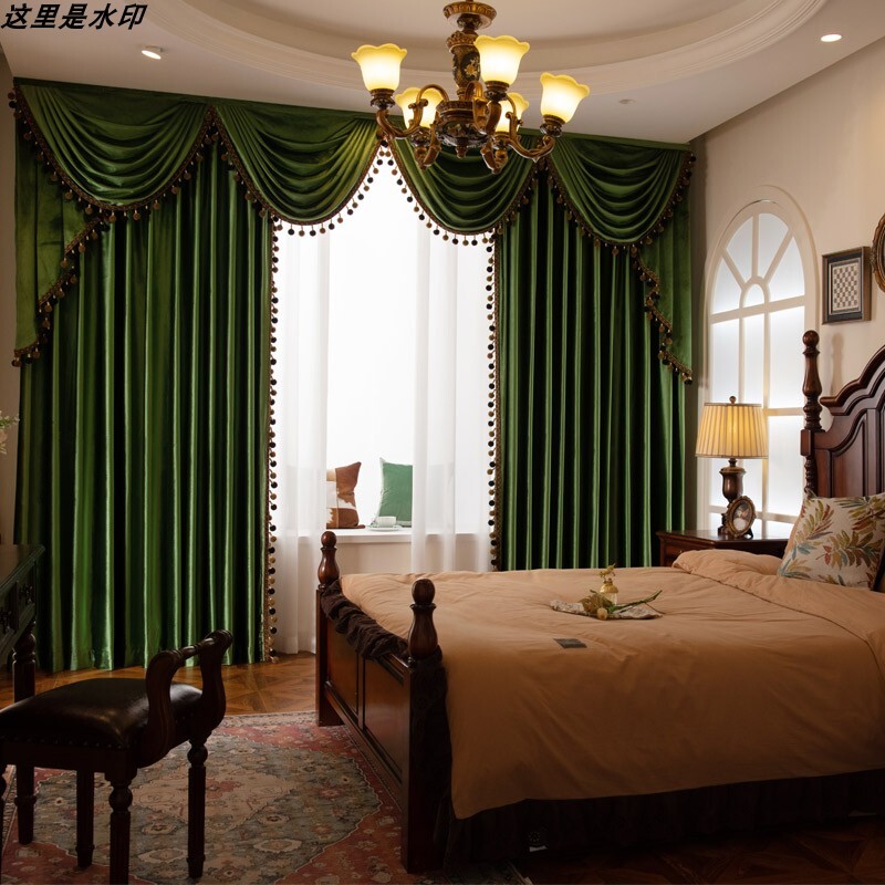 Vintage high-grade green velvet bedroom cloth curtain tulle valance ...