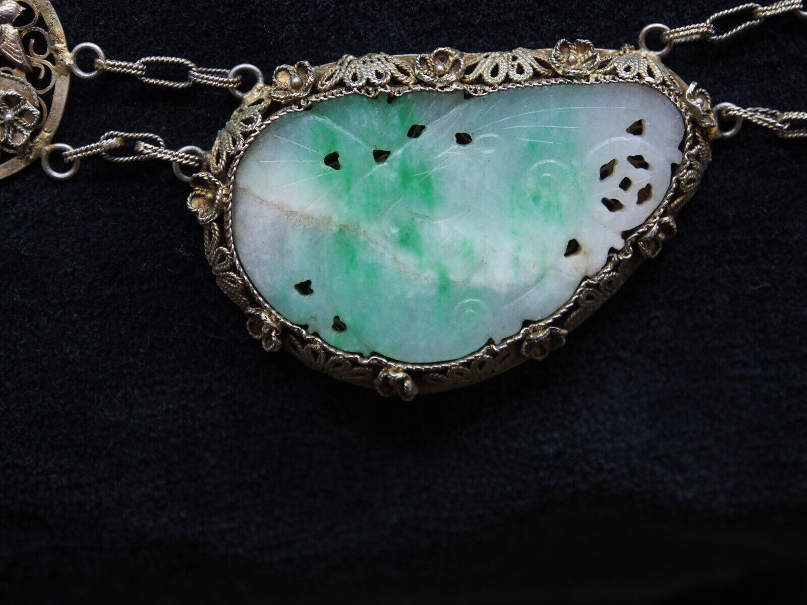 Vintage 19th Antique Jadeite Jade Sterling Silver Necklace | eBay