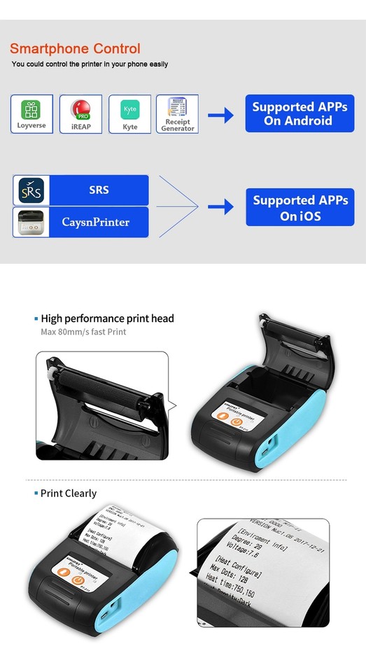 Wireless Mini Thermal Printers Receipt Bluetooth Mobile Phone Android ...