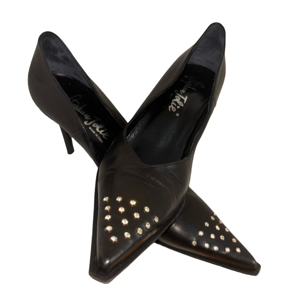Stephan Jolie Leather Stiletto Black Heels studded Made in Italy Size ...