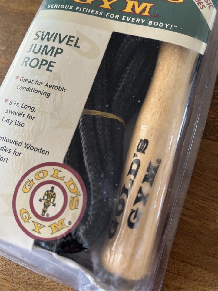 NEW Golds Gym Authentic 8’ Nylon Jump Rope With Swivel Contoured Wooden ...