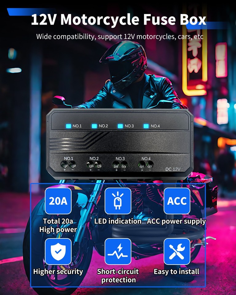 12V Universal 20A Motorcycle Fuse Block Fuse and Relay Box Kit with 4 ...